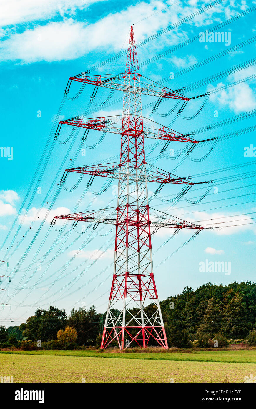 red white pylon, low angle Stock Photo - Alamy