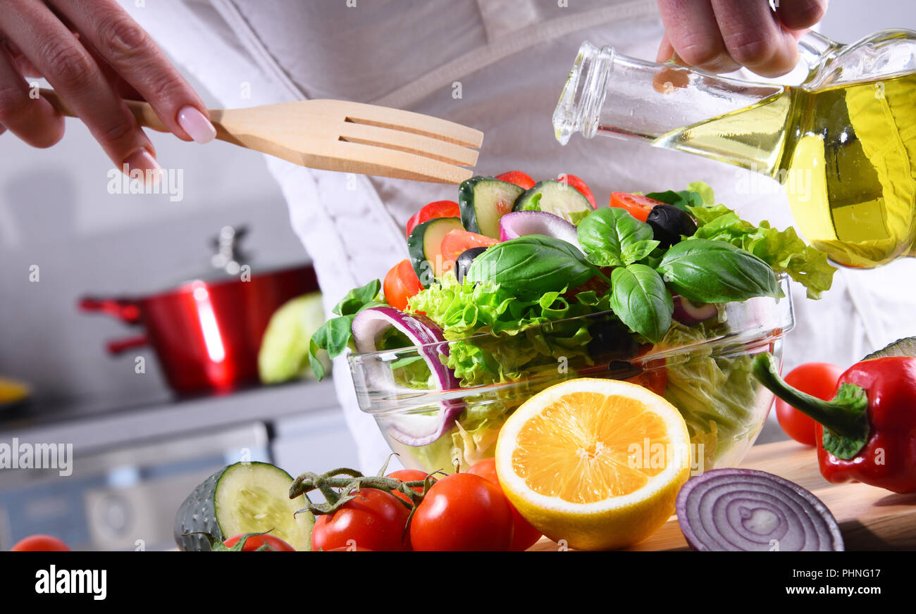 Preparation of a vegetable salad from fresh organic ingredients Stock ...