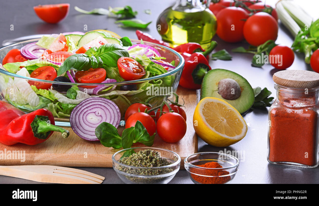 Preparation of a vegetable salad from fresh organic ingredients Stock ...