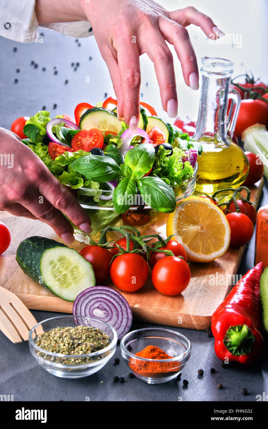 Preparation of a vegetable salad from fresh organic ingredients Stock ...