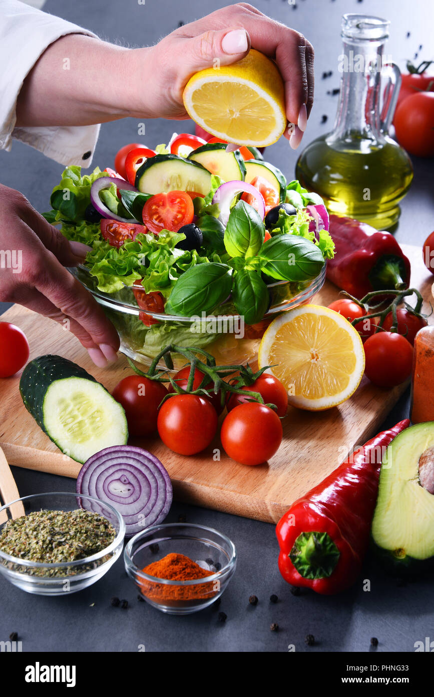 Preparation of a vegetable salad from fresh organic ingredients Stock ...