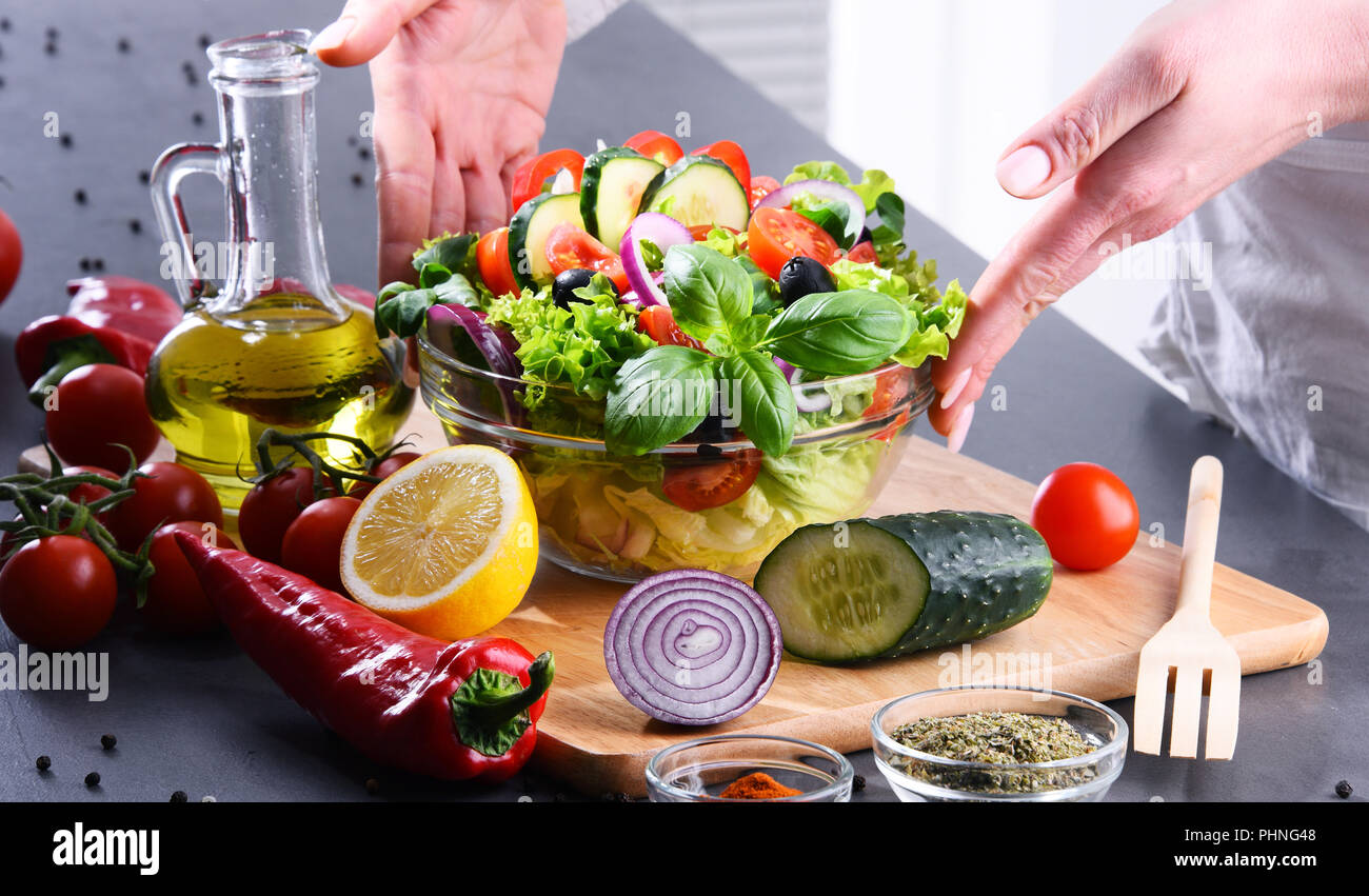 Preparation of a vegetable salad from fresh organic ingredients Stock ...