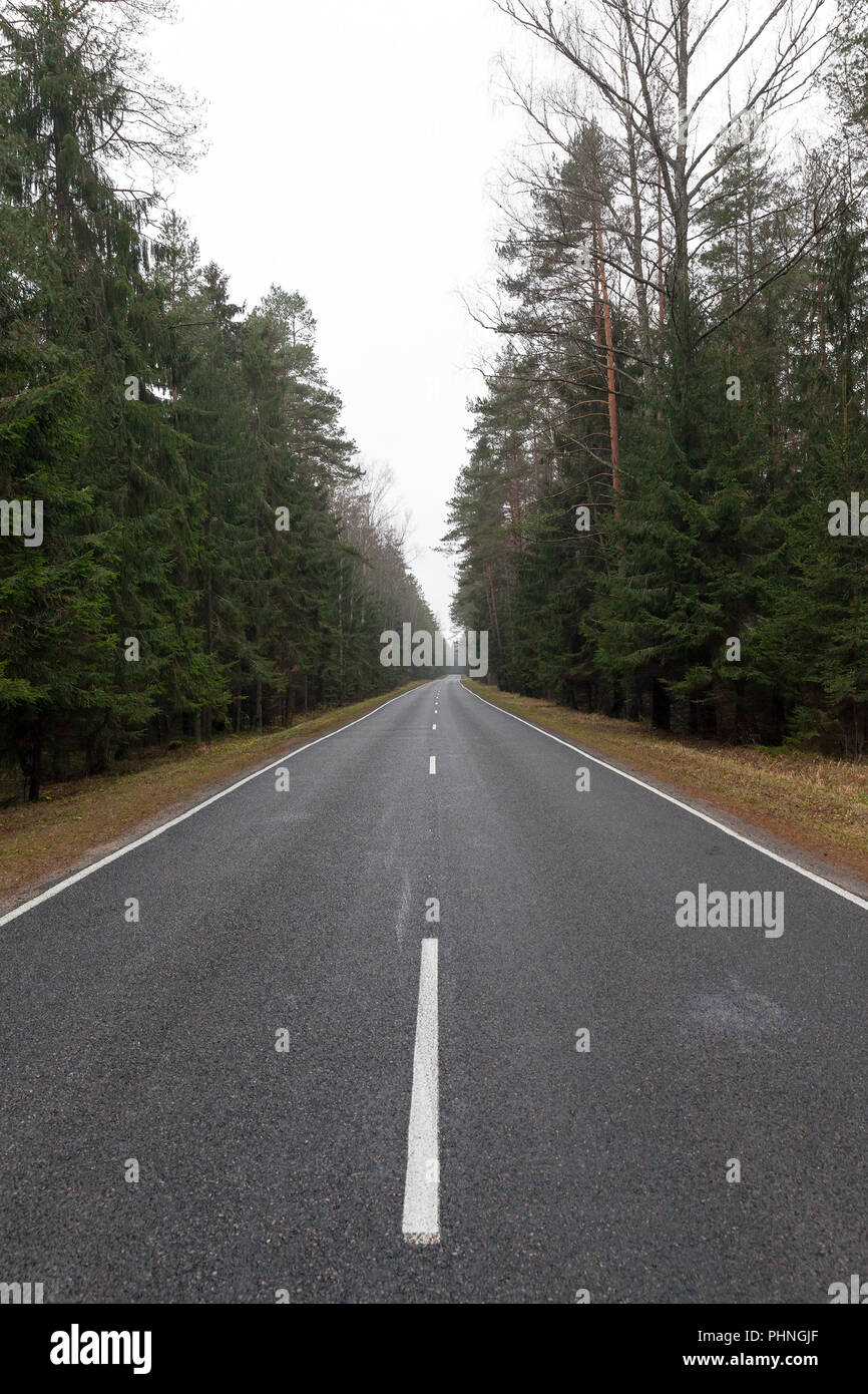 asphalt road in bad cloudy autumn or winter weather, landscape Stock ...