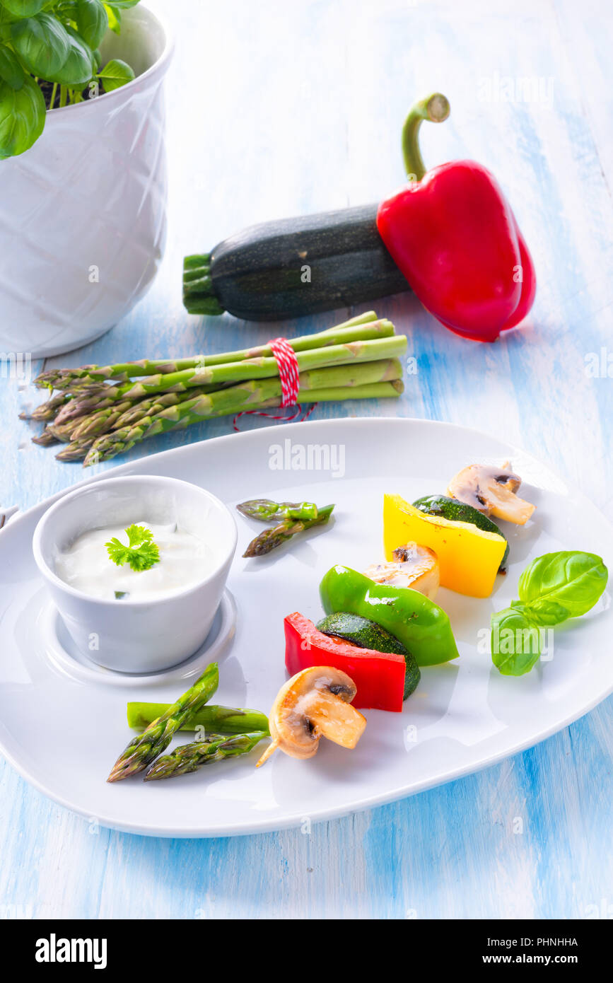 vegetable shashlik vegetarian with yogurt garlic sauce Stock Photo - Alamy