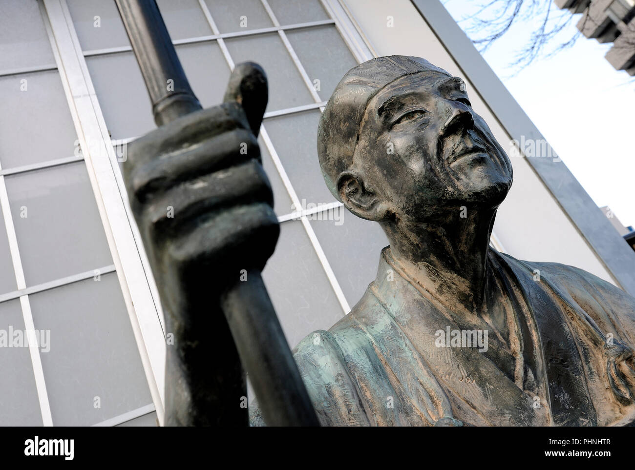 A bronze memorial statue of renowned 17th-century Japanese poet Matsuo ...