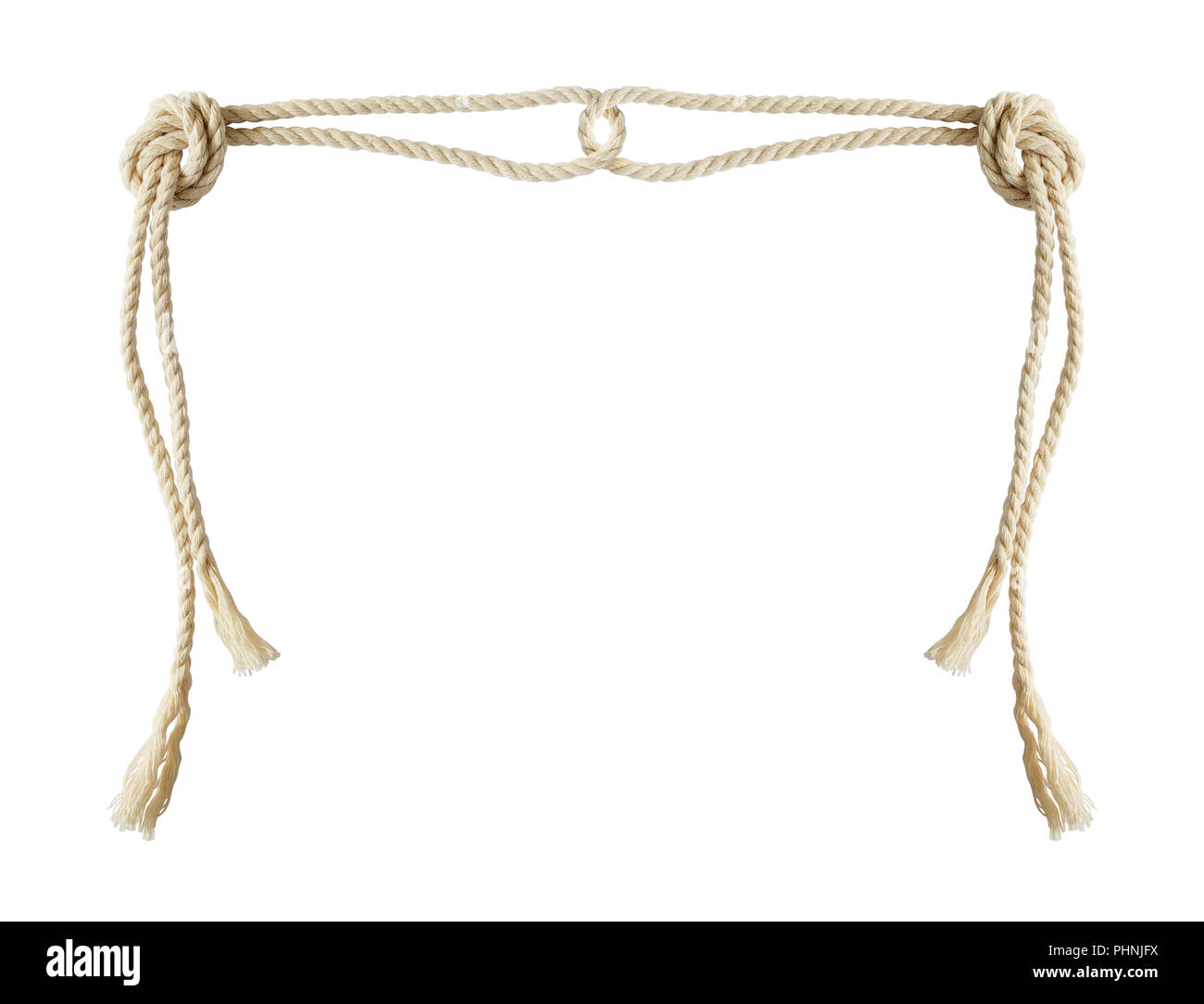 Beige cotton rope frame with knots isolated on white background Stock ...