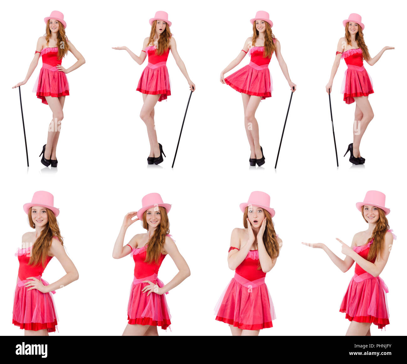 Pretty young wizard in mini pink dress isolated on white Stock Photo ...