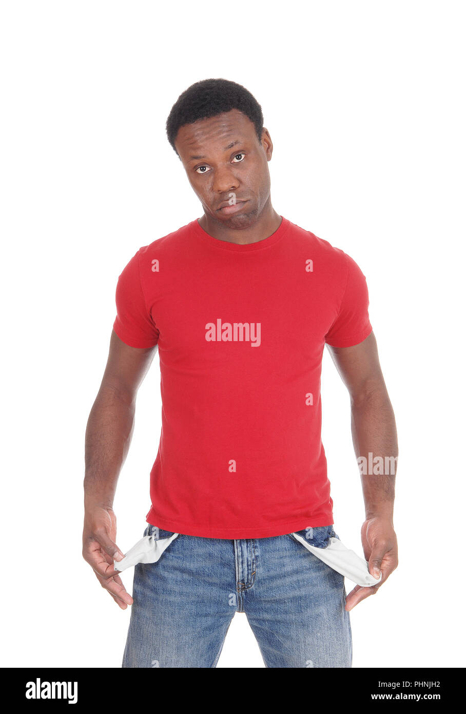 Closeup of man showing empty pockets Stock Photo - Alamy