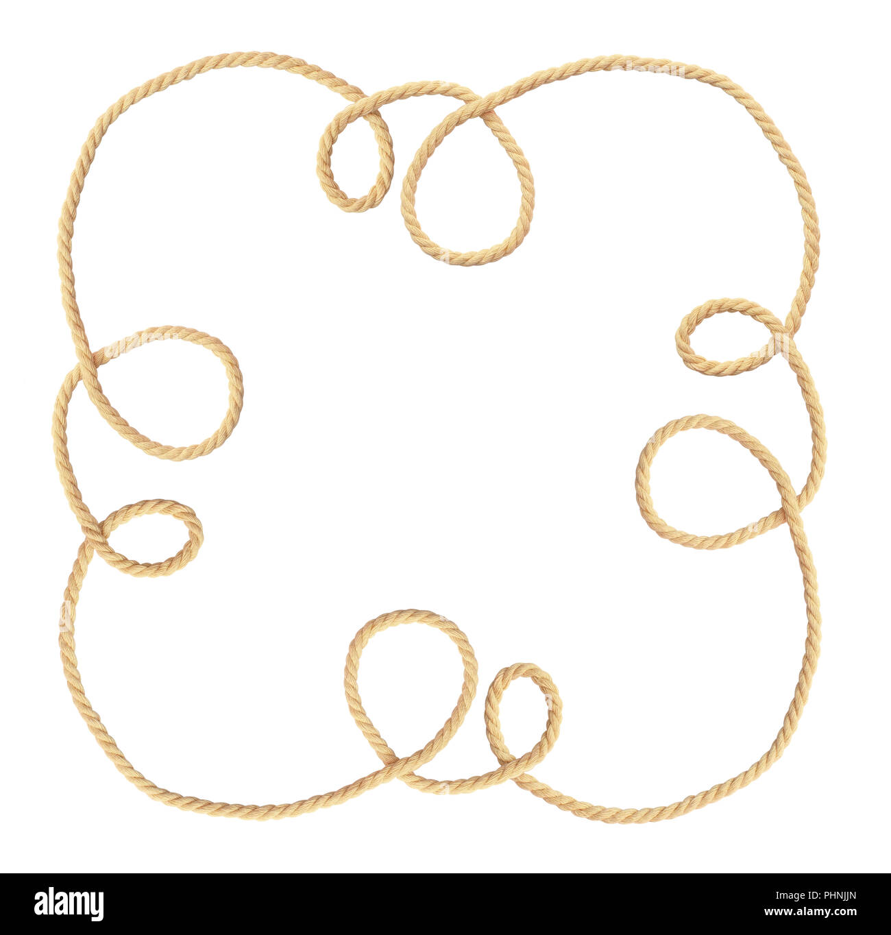 Cotton curled rope in a square frame isolated on white background Stock ...