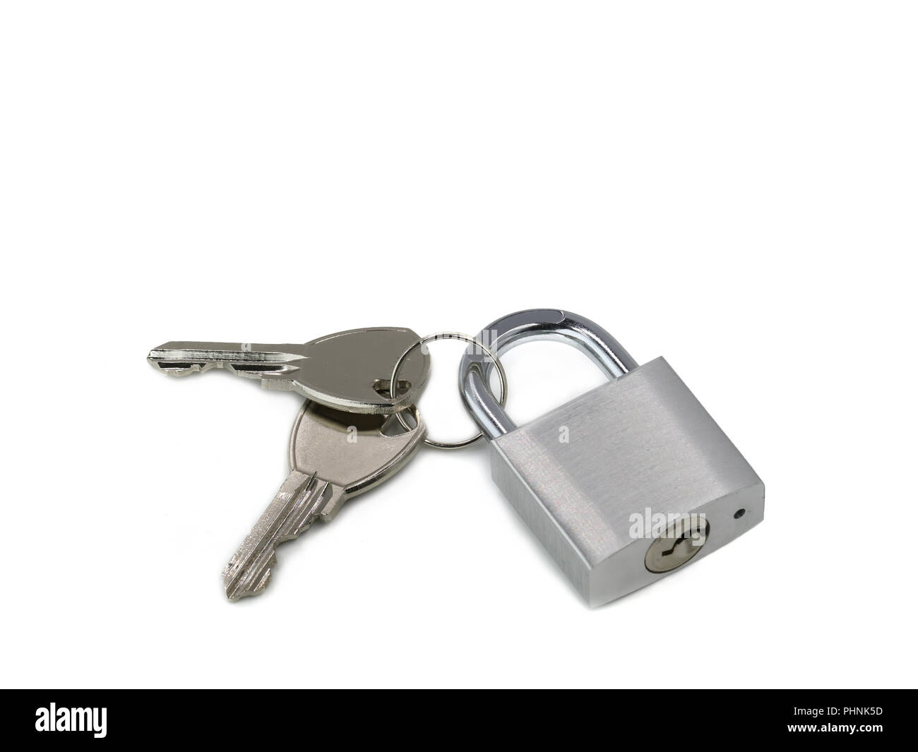 silver padlock with keys isolated on white background Stock Photo - Alamy