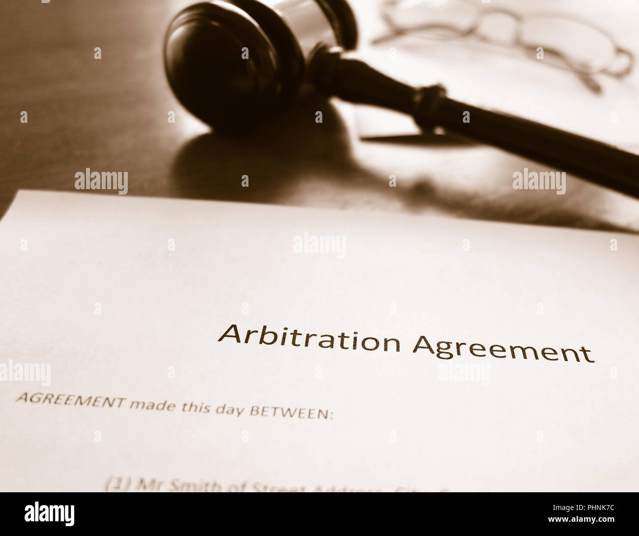 Arbitration agreement and gavel Stock Photo - Alamy
