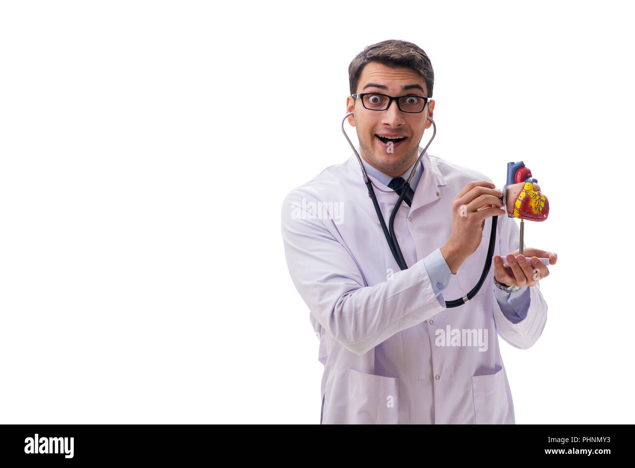 Young doctor with heart shape isolated on white Stock Photo - Alamy
