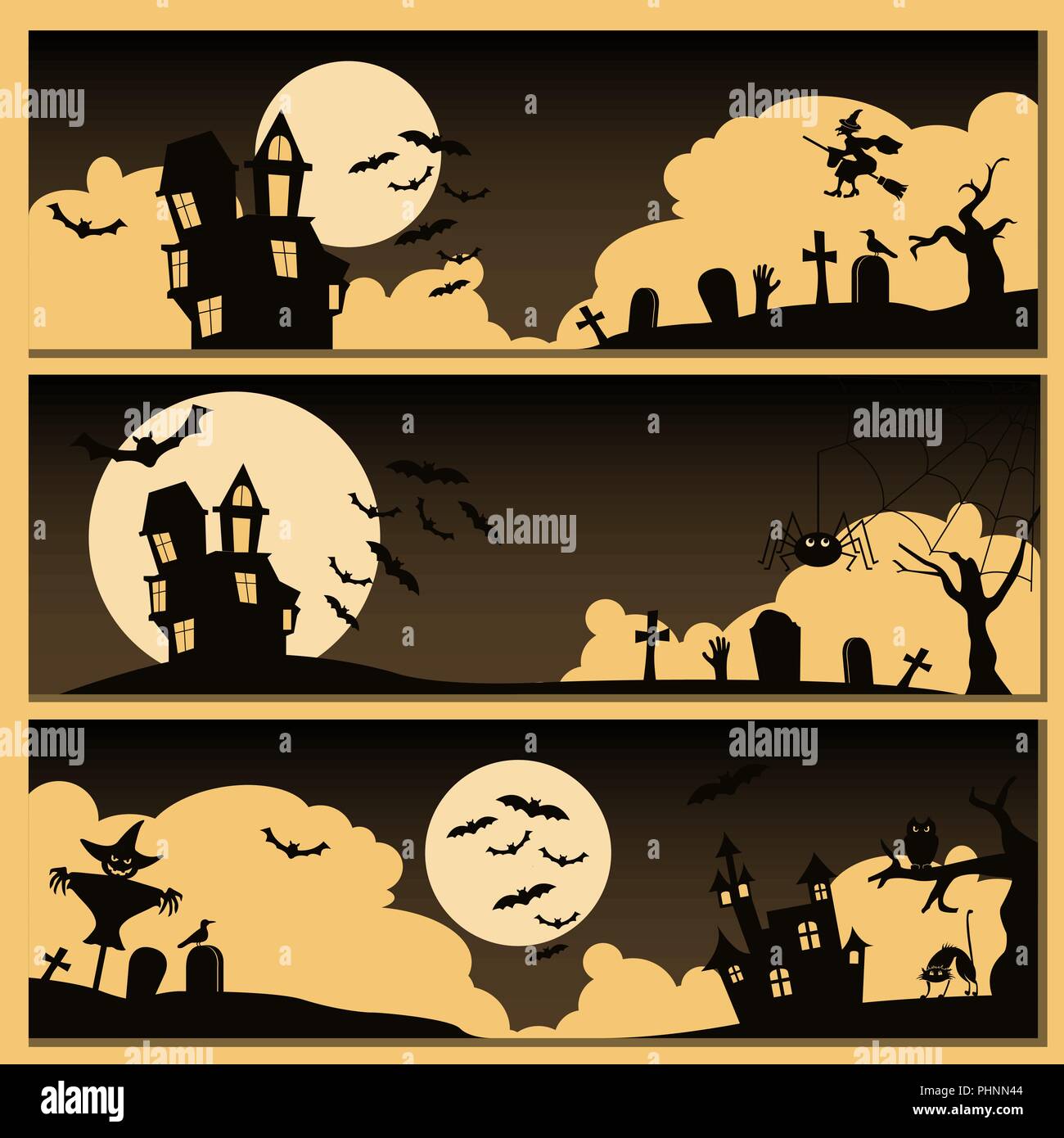 Set of Halloween banner. Holiday design. Vector illustration Stock ...