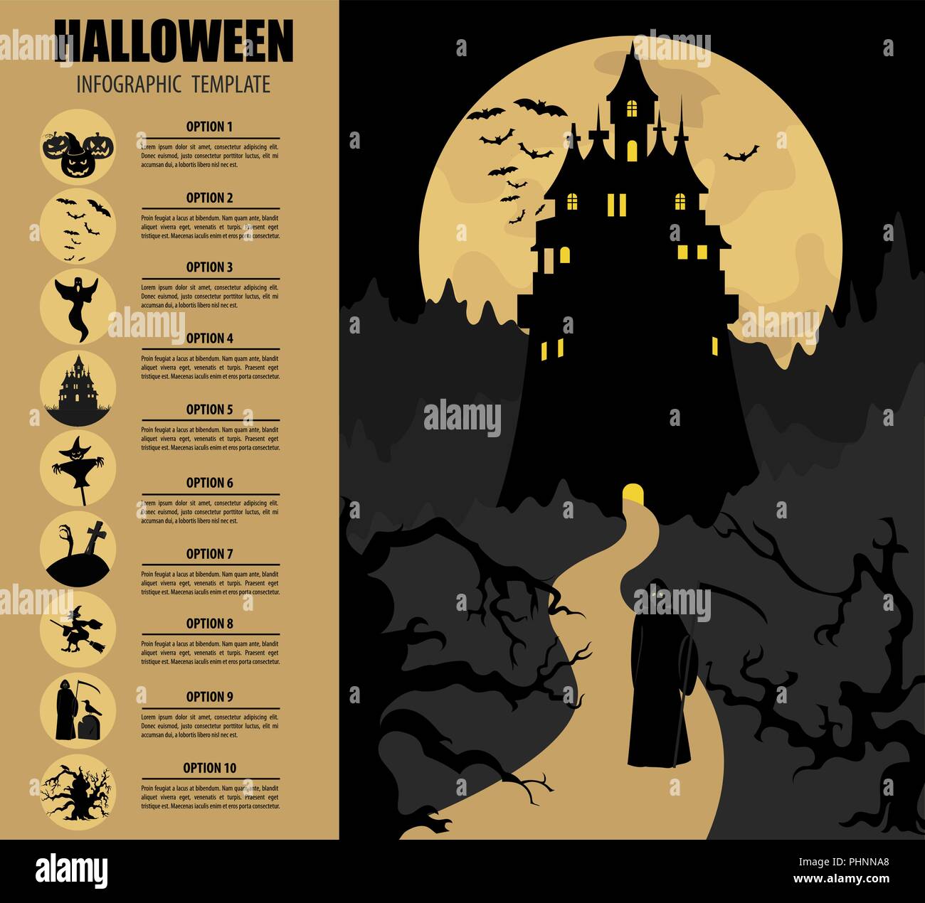 Halloween Infographic Sample Data Symbols Pumpkins Stock