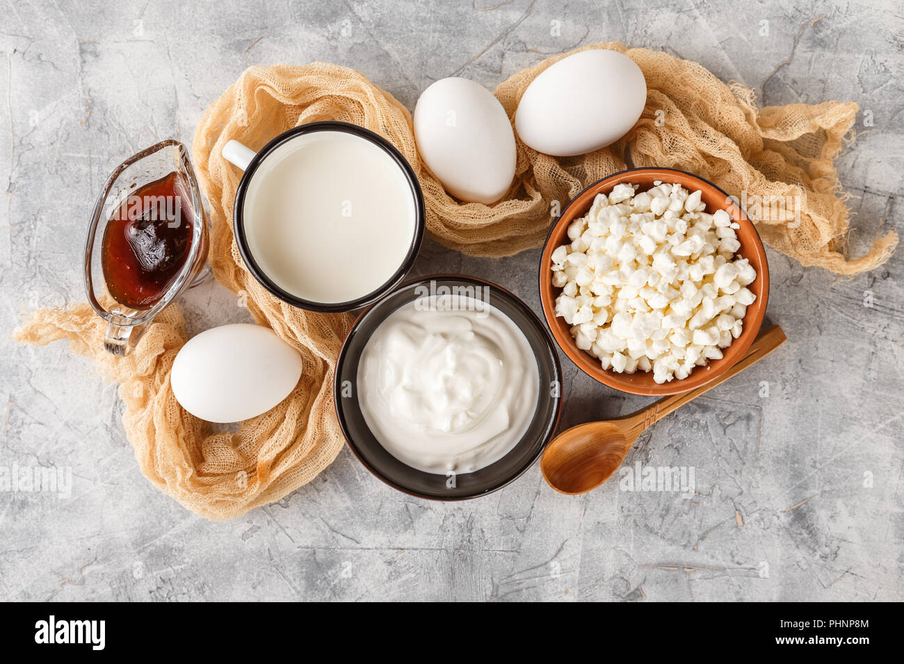 Granulated cottage cheese and sour cream Stock Photo - Alamy