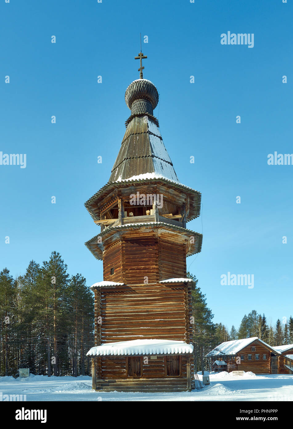 Russian Traditional wooden Bell tower Stock Photo - Alamy