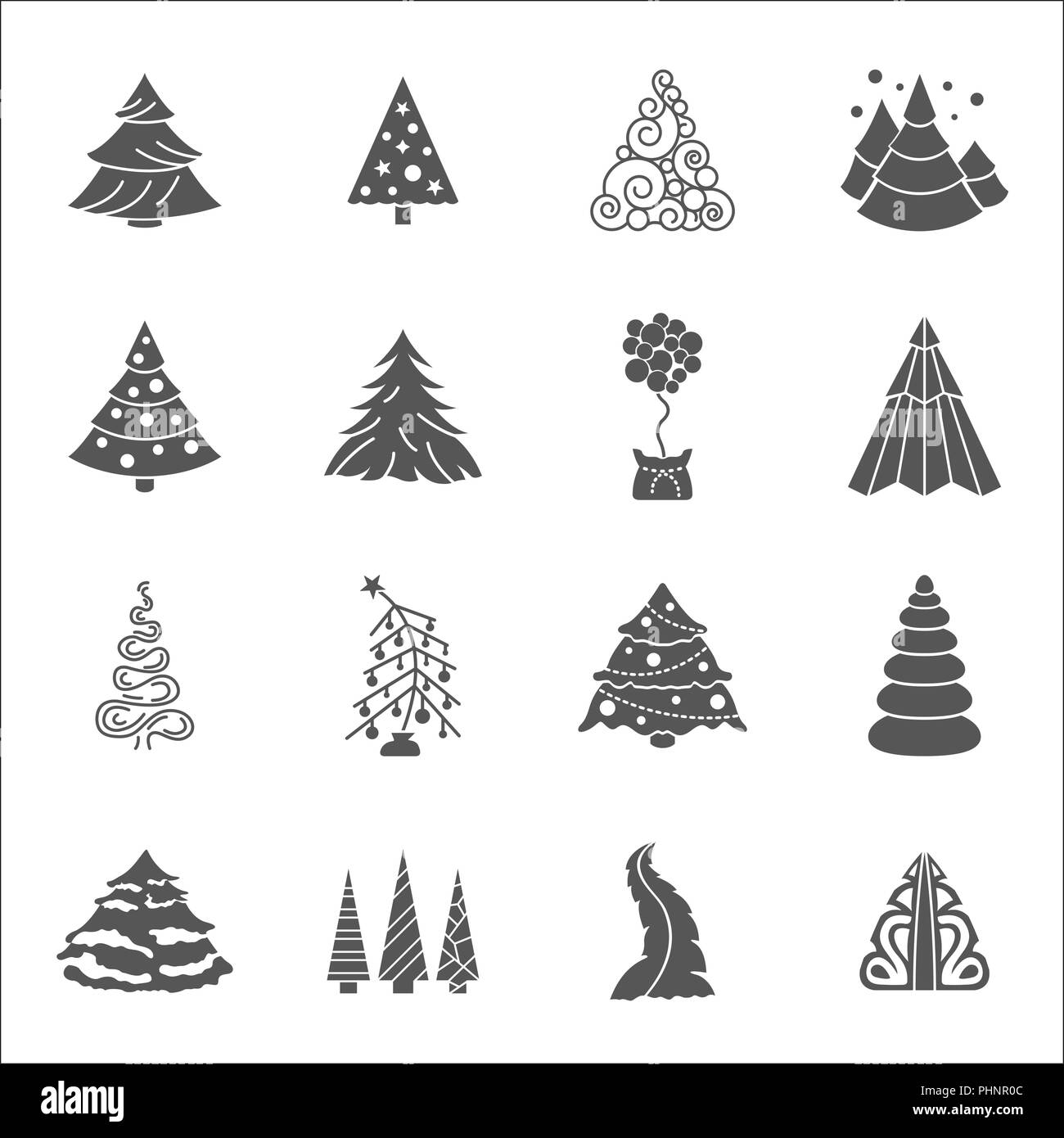 Christmas tree icon set. Flat monochrome isolated design. New year ...