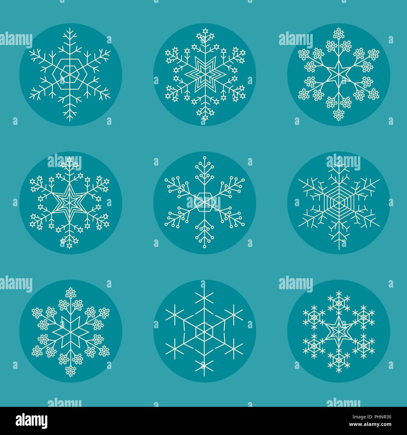 Snowflake icon set. Vintage outline version. Vector illustration Stock ...