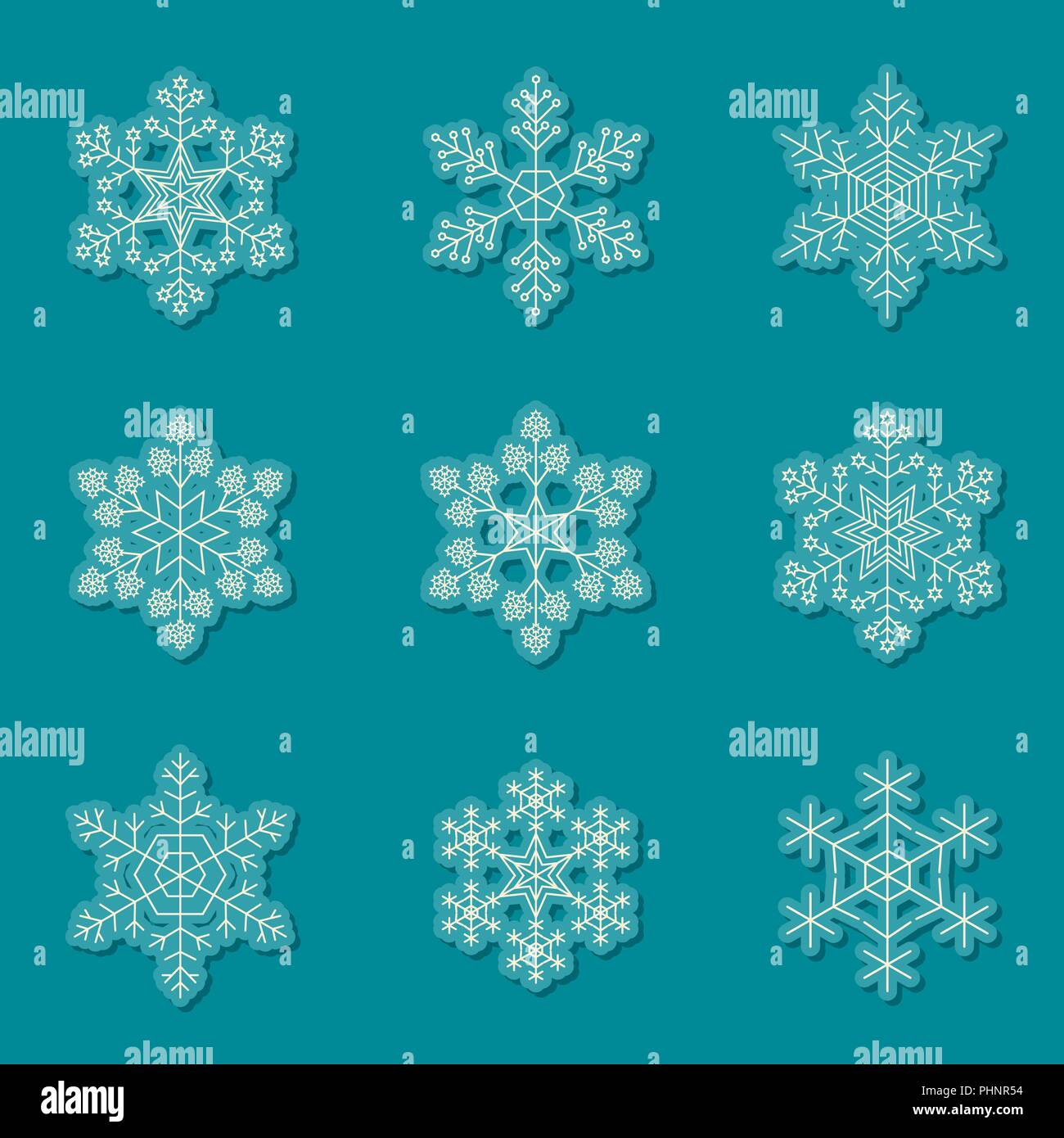Snowflake icon set. Vintage outline version. Vector illustration Stock ...
