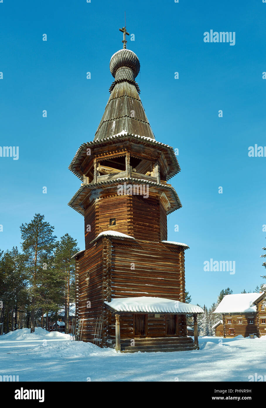 Russian Traditional wooden Bell tower Stock Photo - Alamy