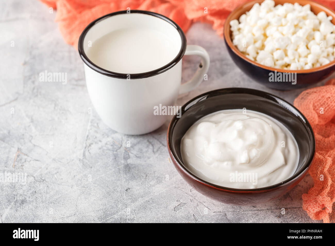 Granulated cottage cheese and sour cream Stock Photo - Alamy