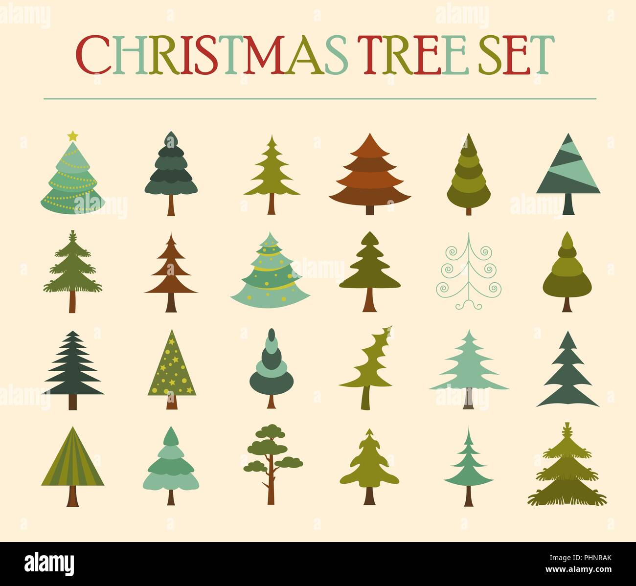 Christmas tree icon set. Flat design. Colour version. Vector ...