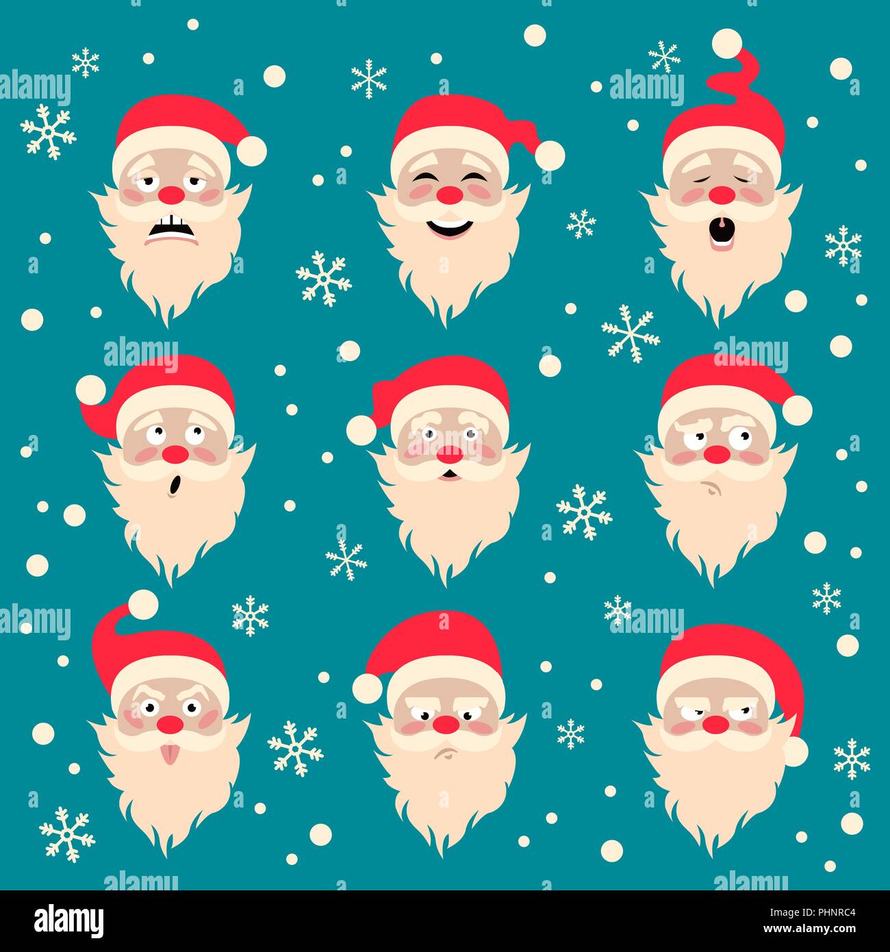 Santa Claus character. Emotions icon set. Merry Christmas. Vector ...