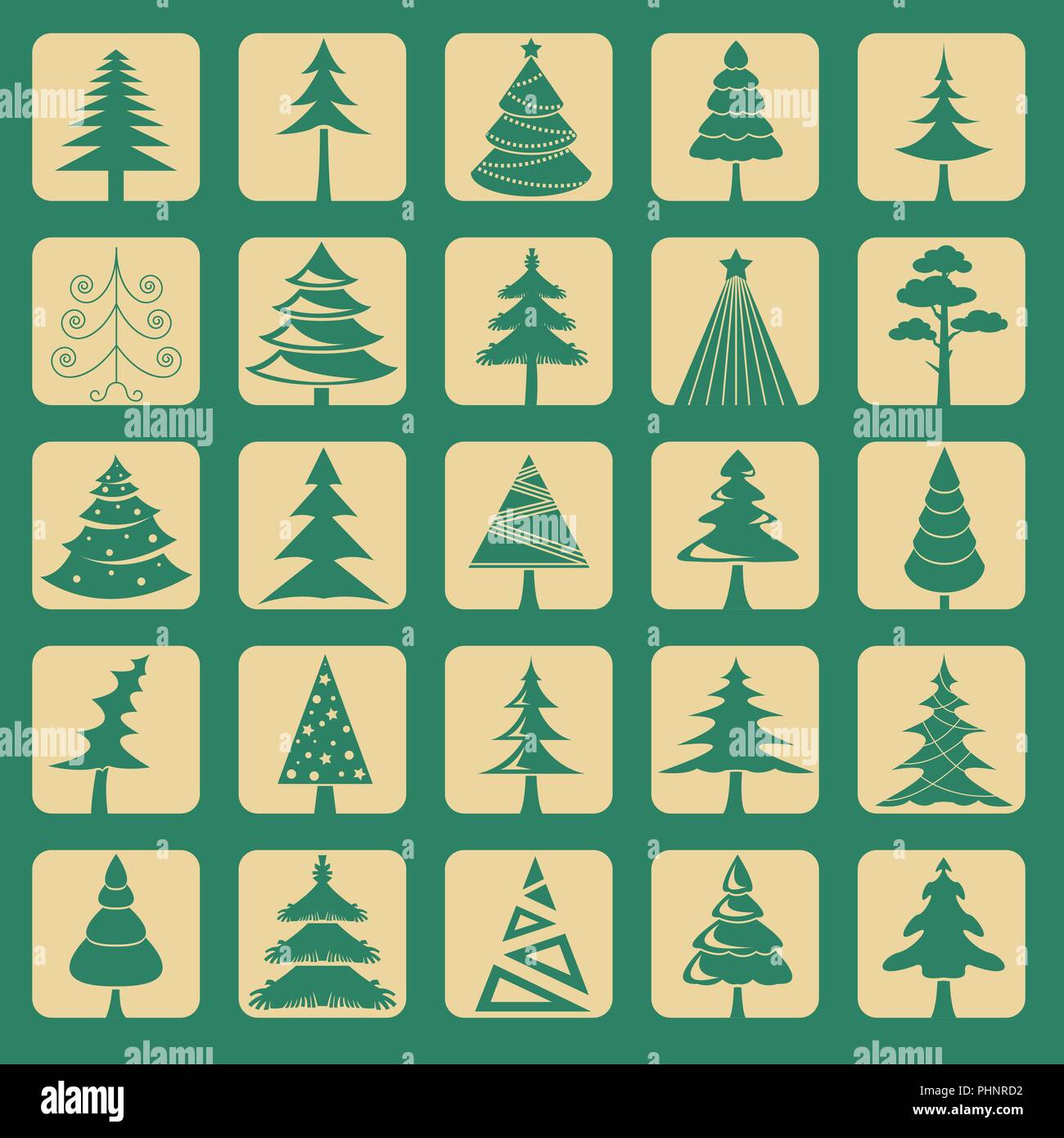 Christmas tree icon set. Flat design. Monochrome version. Vector ...