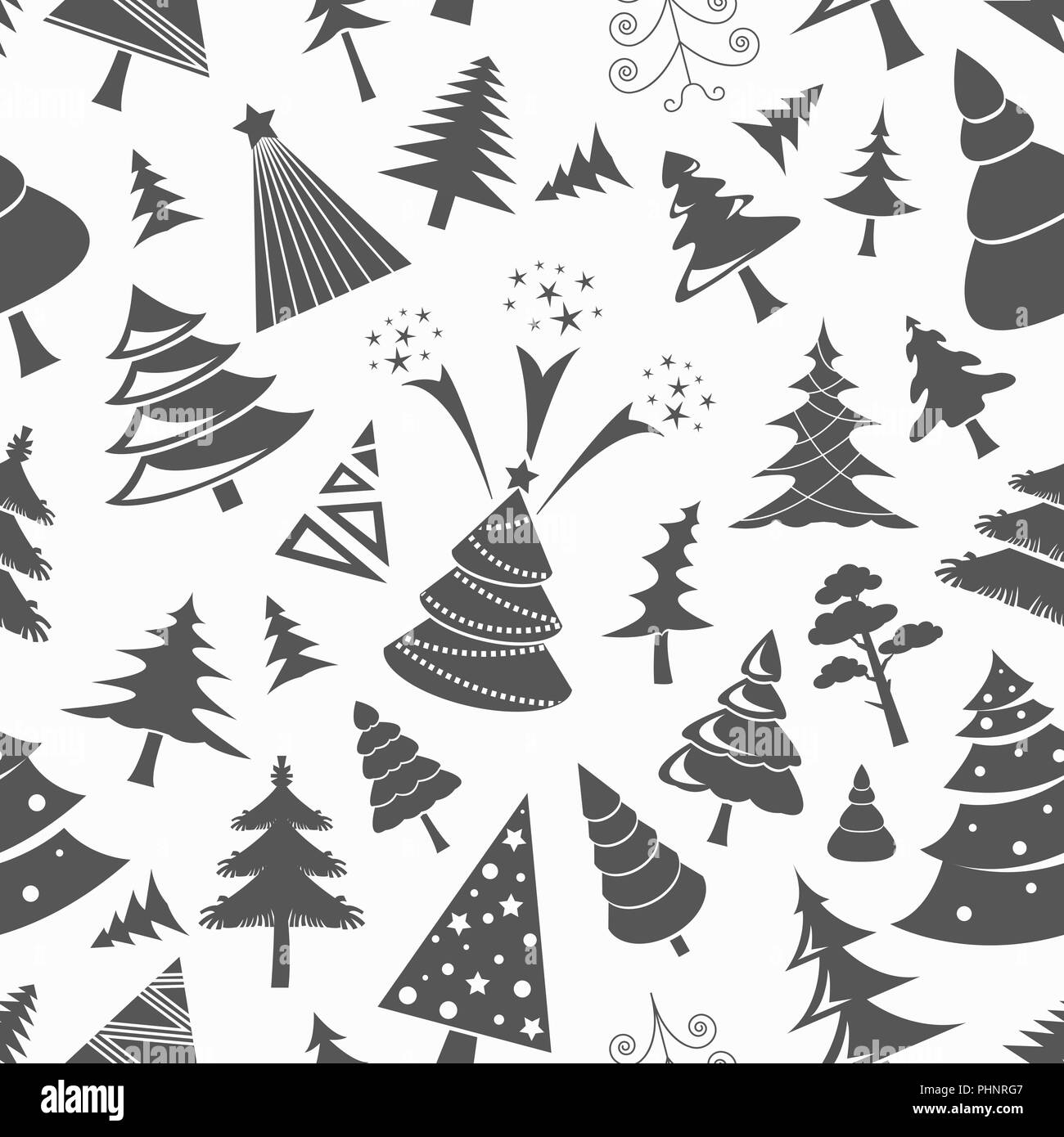 Christmas tree seamless pattern. Flat design. Monochrome version ...