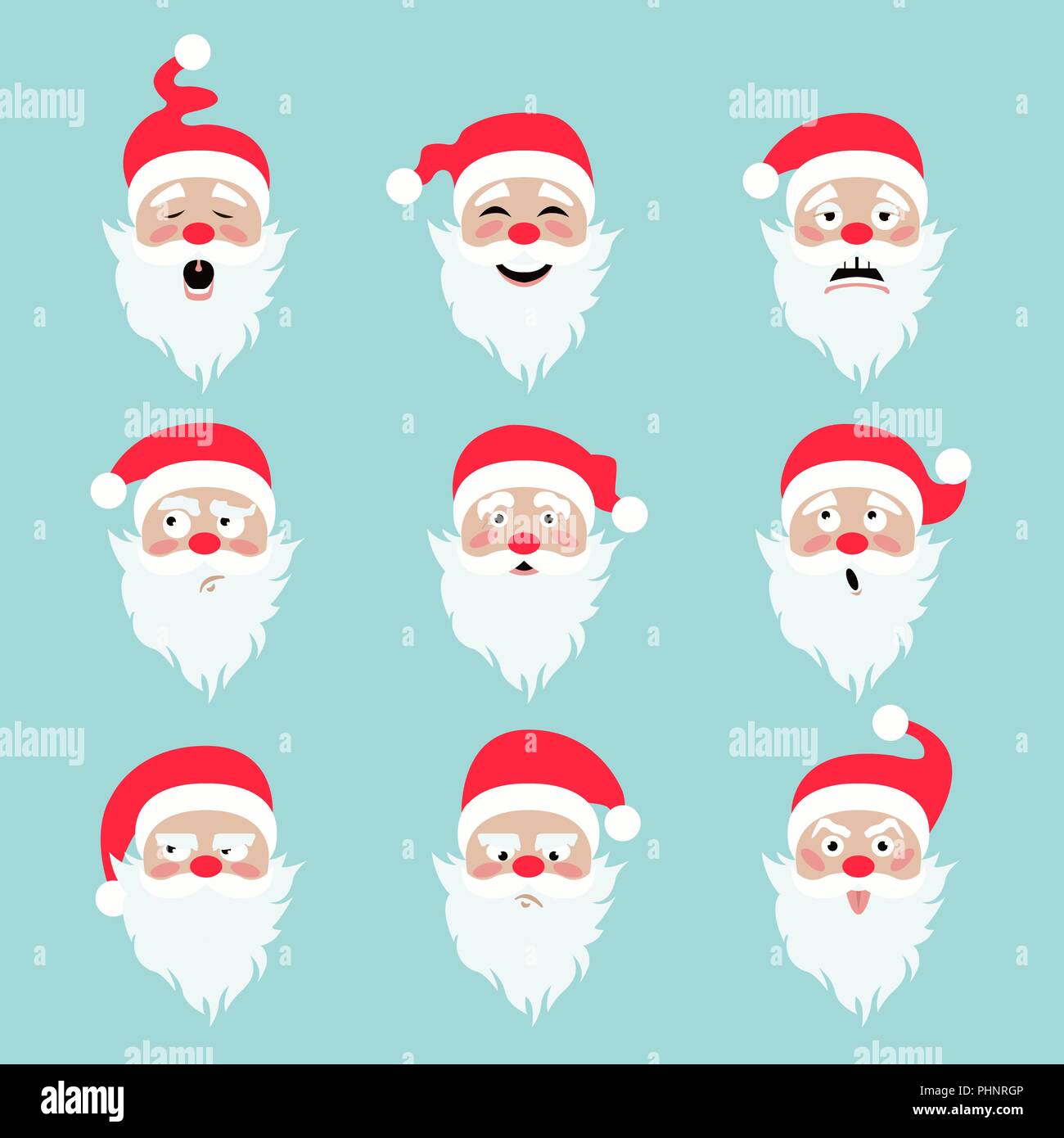 Santa Claus character. Emotions icon set. Merry Christmas. Vector ...