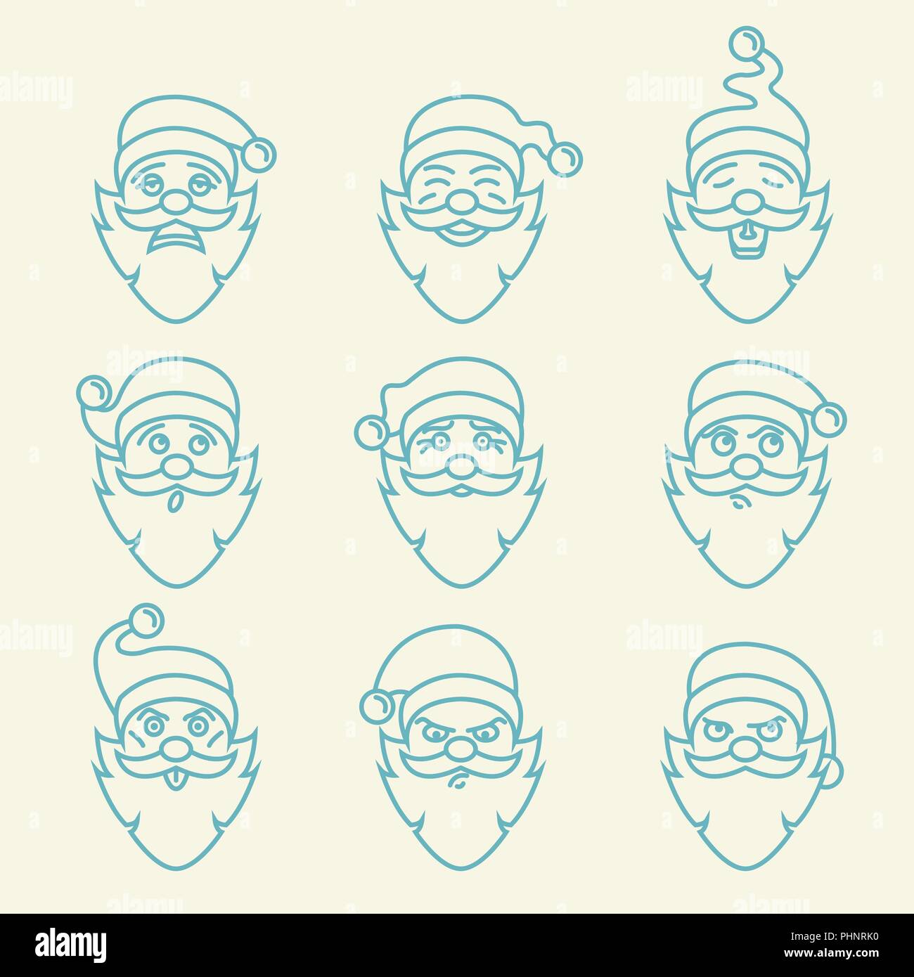 Santa Claus character. Emotions icon set. Merry Christmas. Linear ...