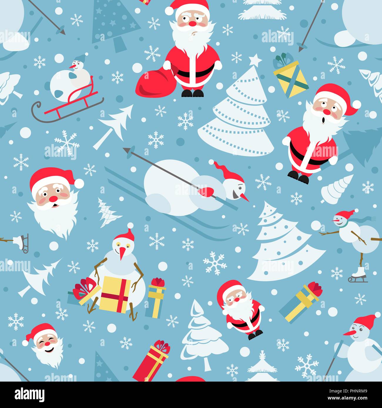 Christmas seamless pattern. Colour flat design with Santa Claus ...