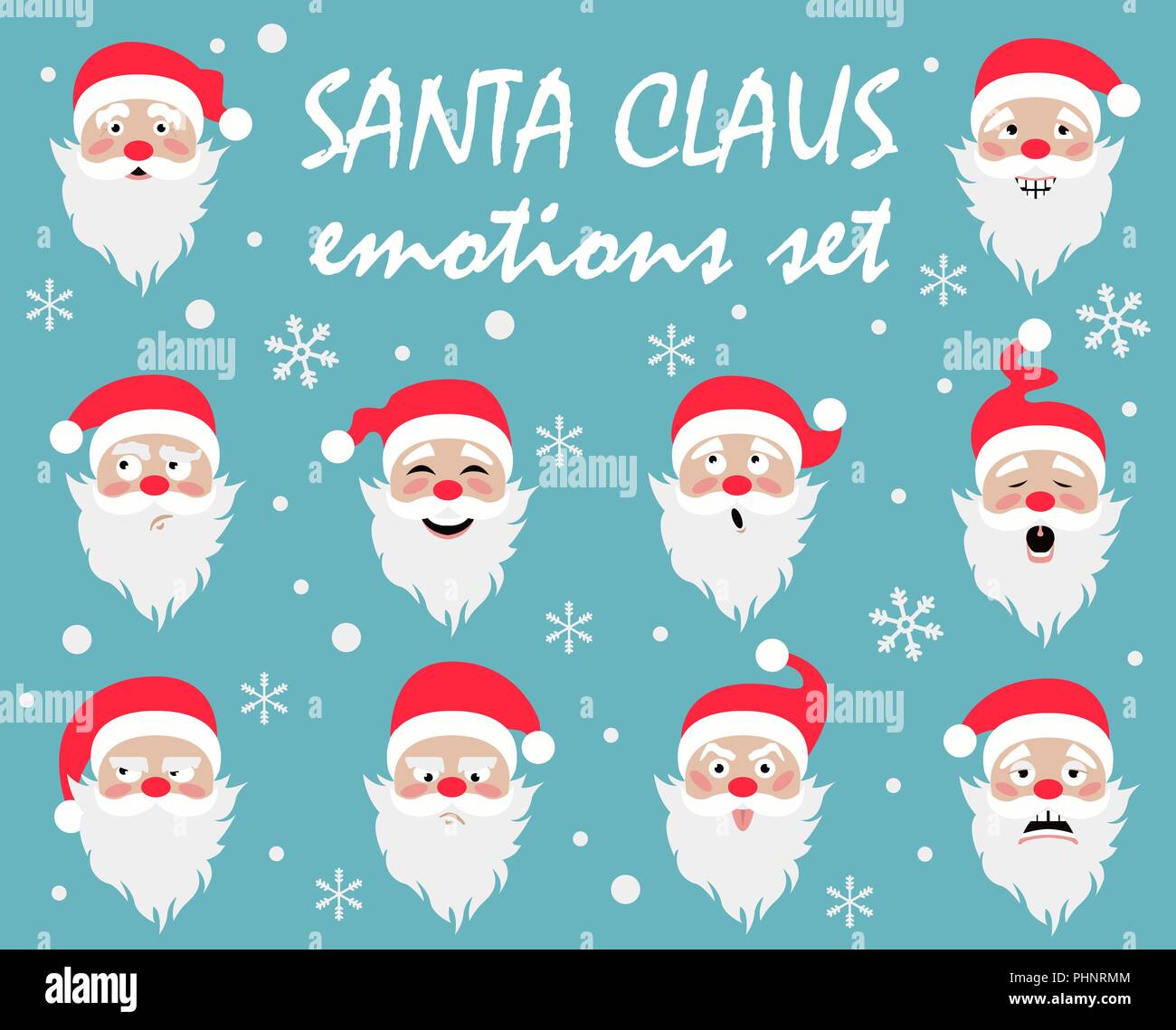 Santa Claus character. Emotions icon set. Merry Christmas. Vector ...