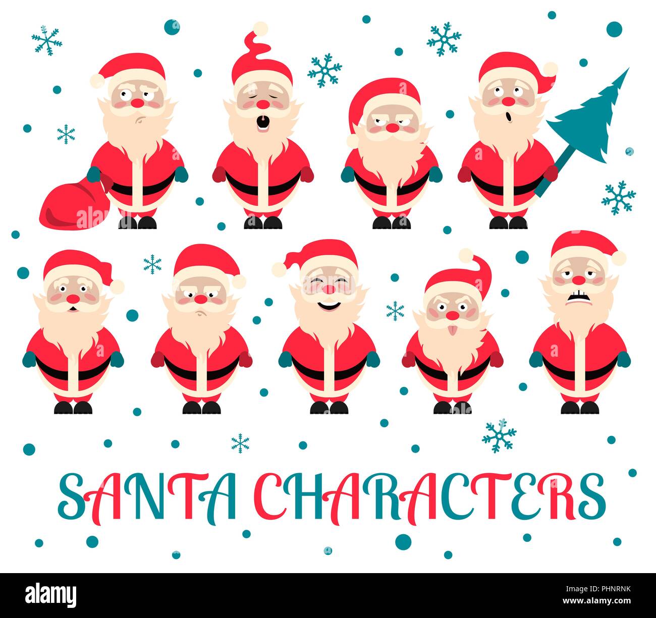 Santa Claus character. Emotions icon set. Merry Christmas. Vector ...