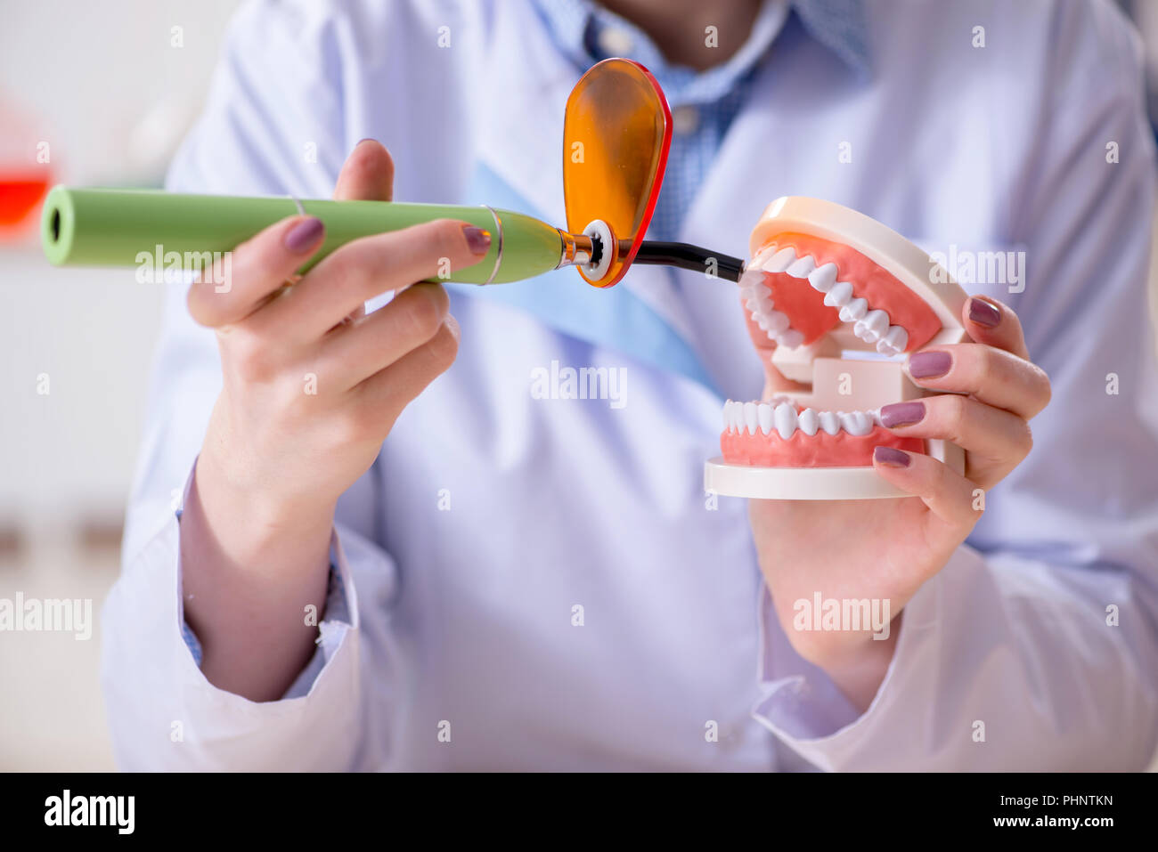 Dentist practicing work on tooth model Stock Photo - Alamy