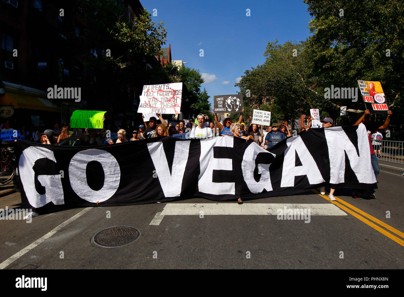 New York, NY, USA. 1st September, 2018. Animal rights activists hold a ...