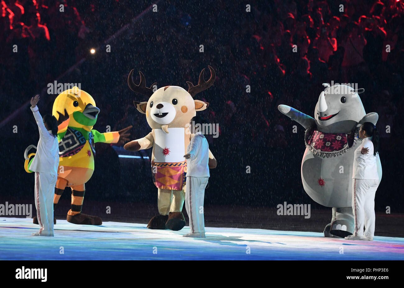 Jakarta, Indonesia. 2nd Sep, 2018. Mascots of the 18th Asian Games are ...