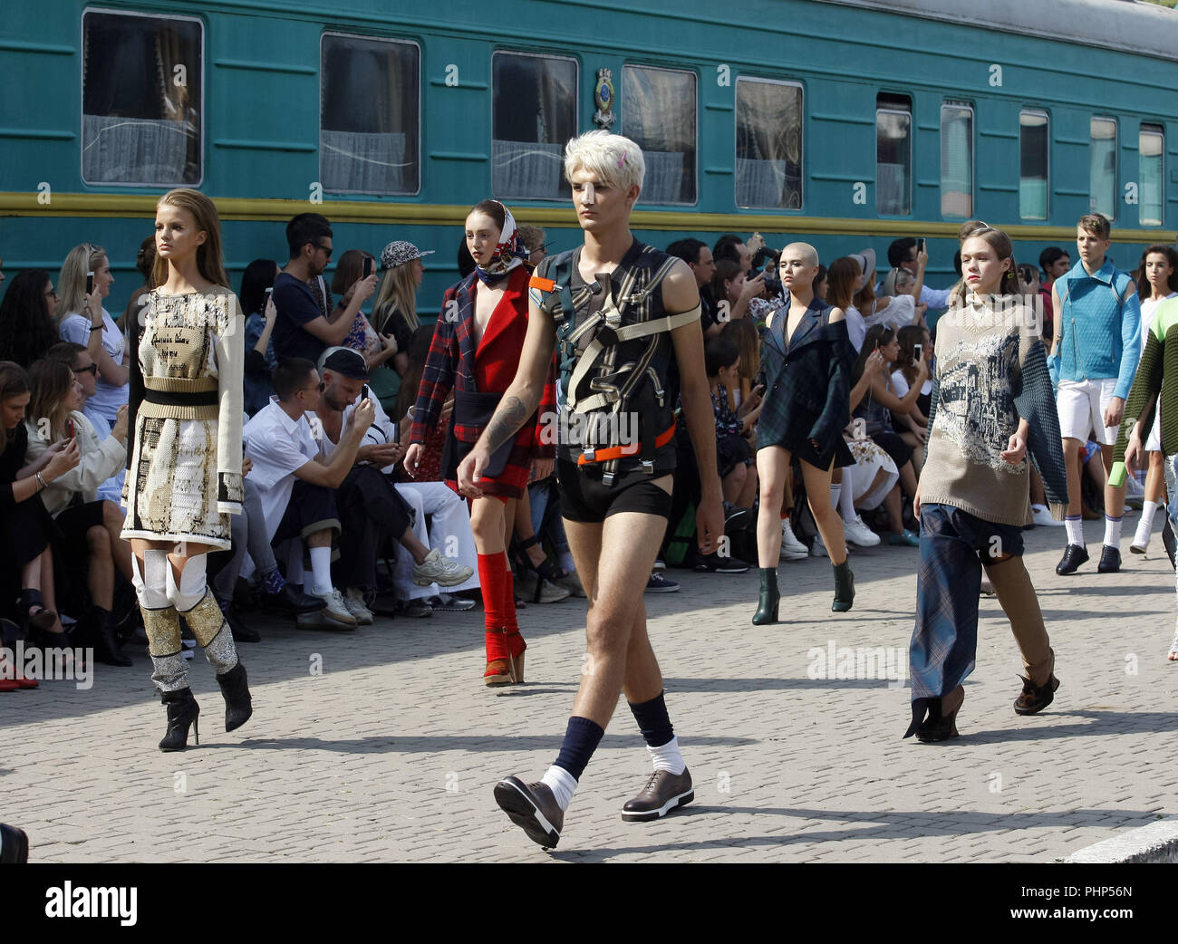 Kiev, Ukraine. 2nd Sep, 2018. Models present creation by Ukrainian ...