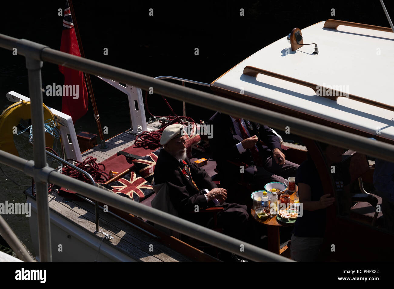 veterans of Dunkirk on the river Thames on flotilla, boats and nval ...