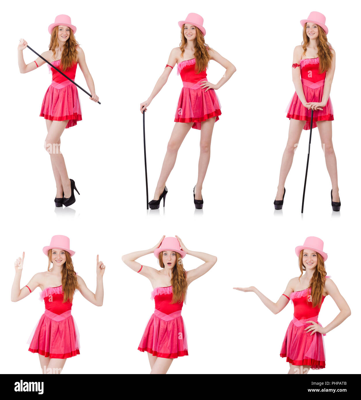 Pretty young wizard in mini pink dress isolated on white Stock Photo ...