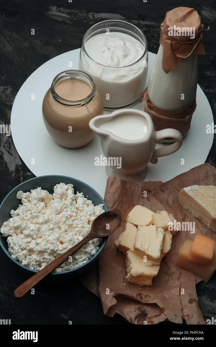 dairy products on the table Stock Photo - Alamy