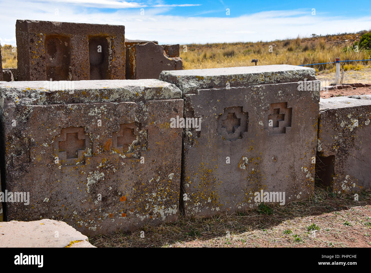 Elaborate stone carving in megalithic stone at Puma Punku, part of the ...