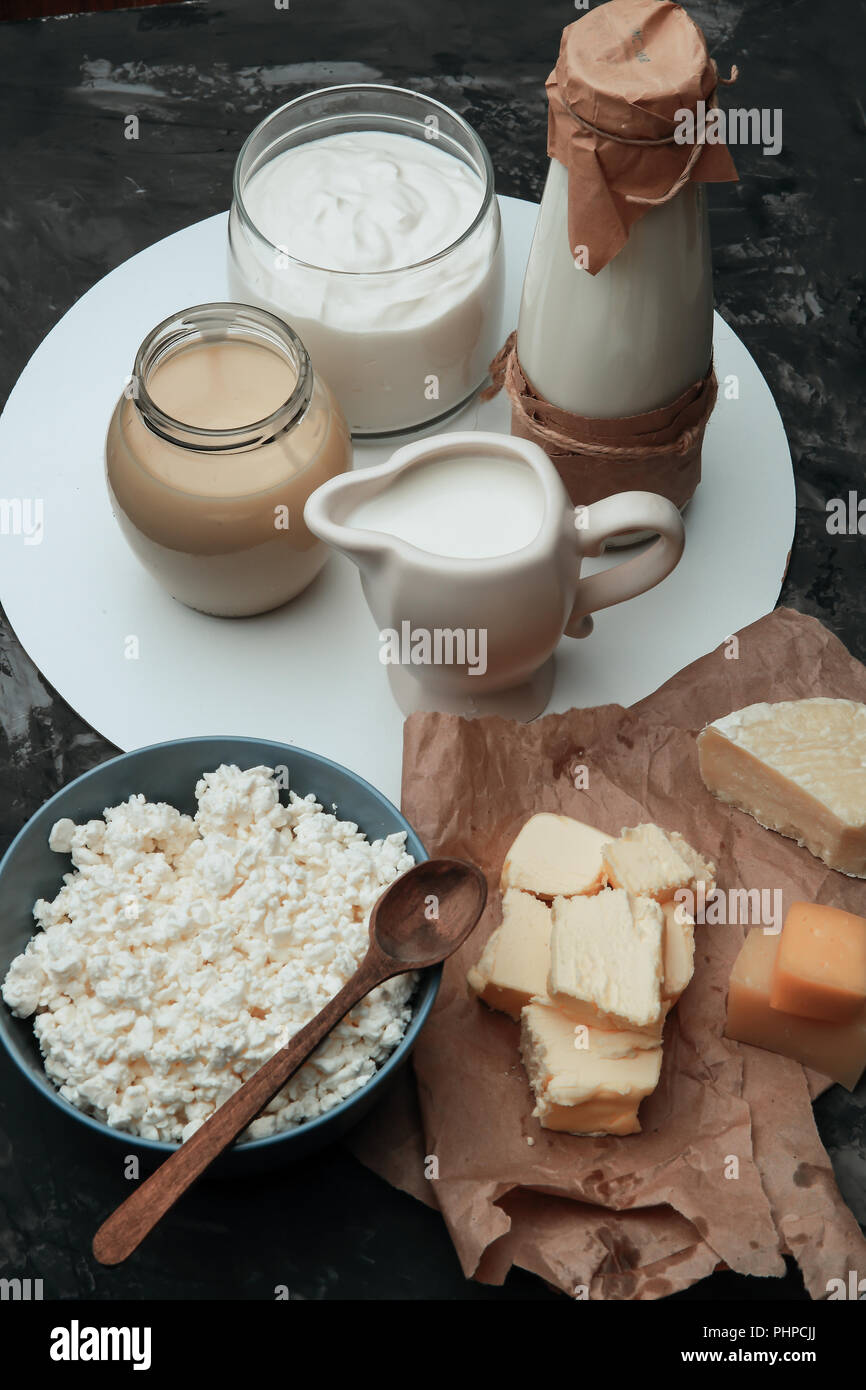 dairy products on the table Stock Photo - Alamy