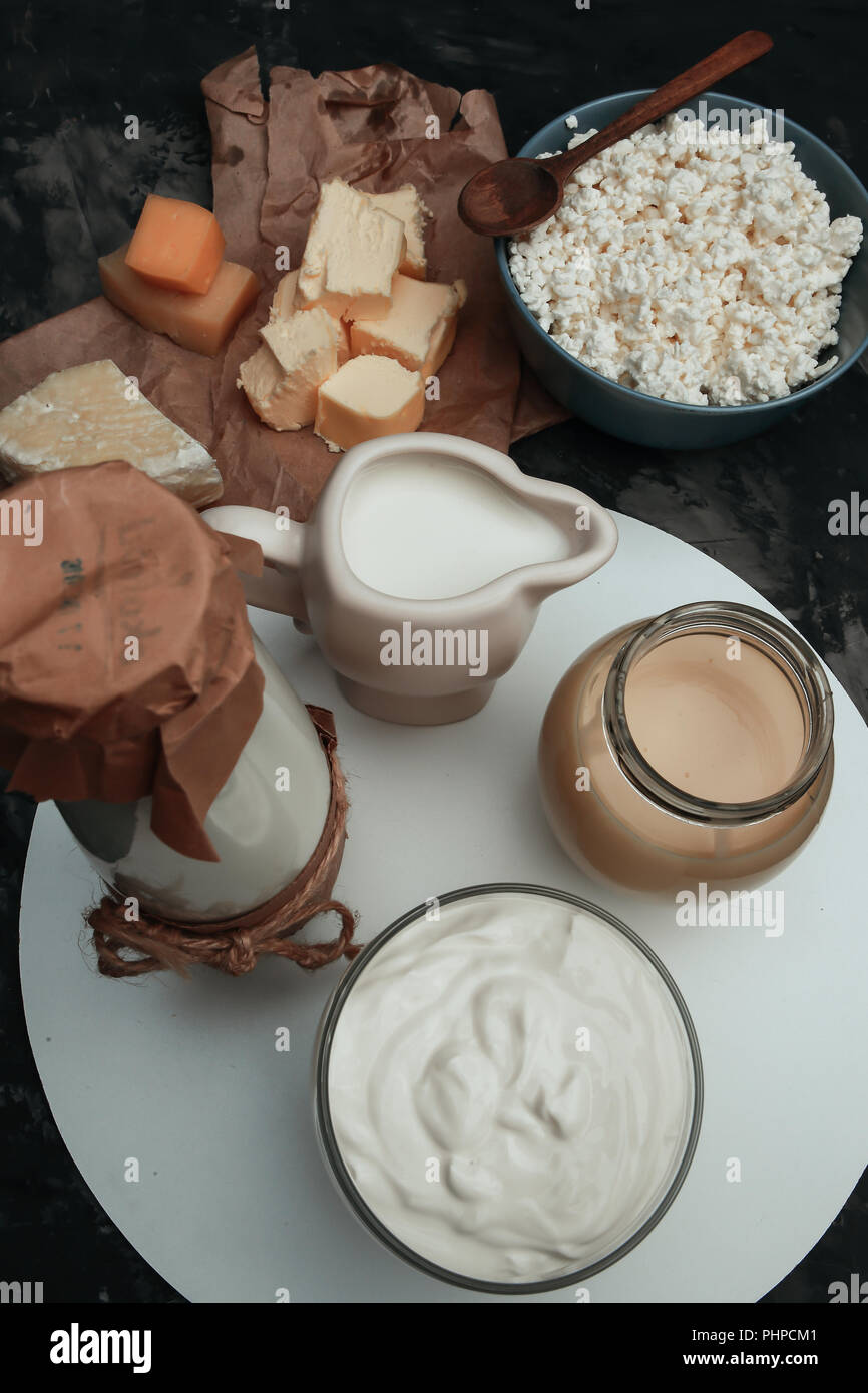 dairy products on the table Stock Photo - Alamy
