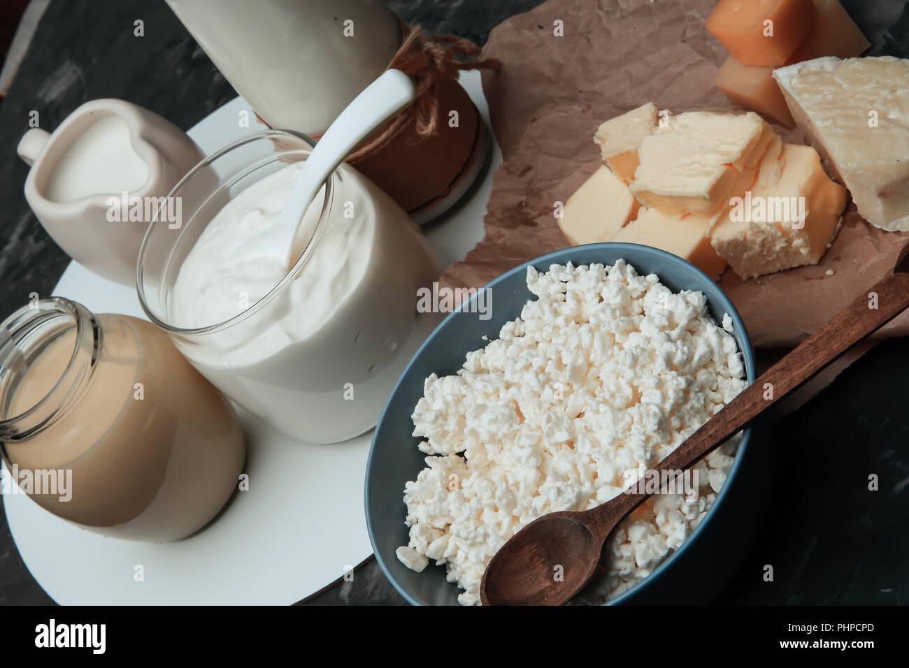 dairy products on the table Stock Photo - Alamy