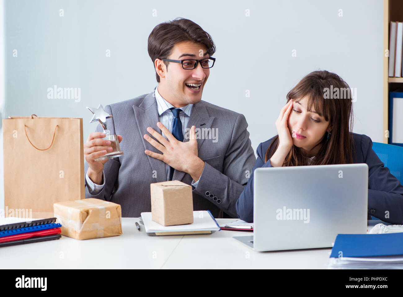 Business people receiving new mail and parcels Stock Photo - Alamy