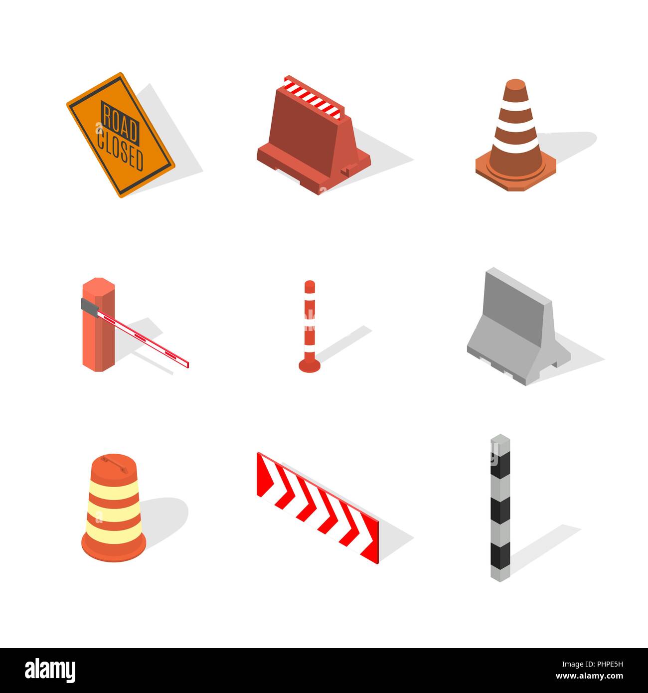 Set of different signs road repairs, isolated on white background. Under construction design ...