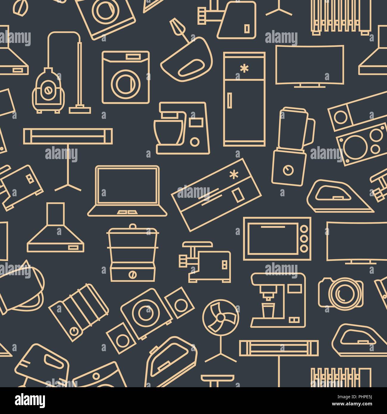 Seamless pattern from a set of household appliances icons of thin lines ...