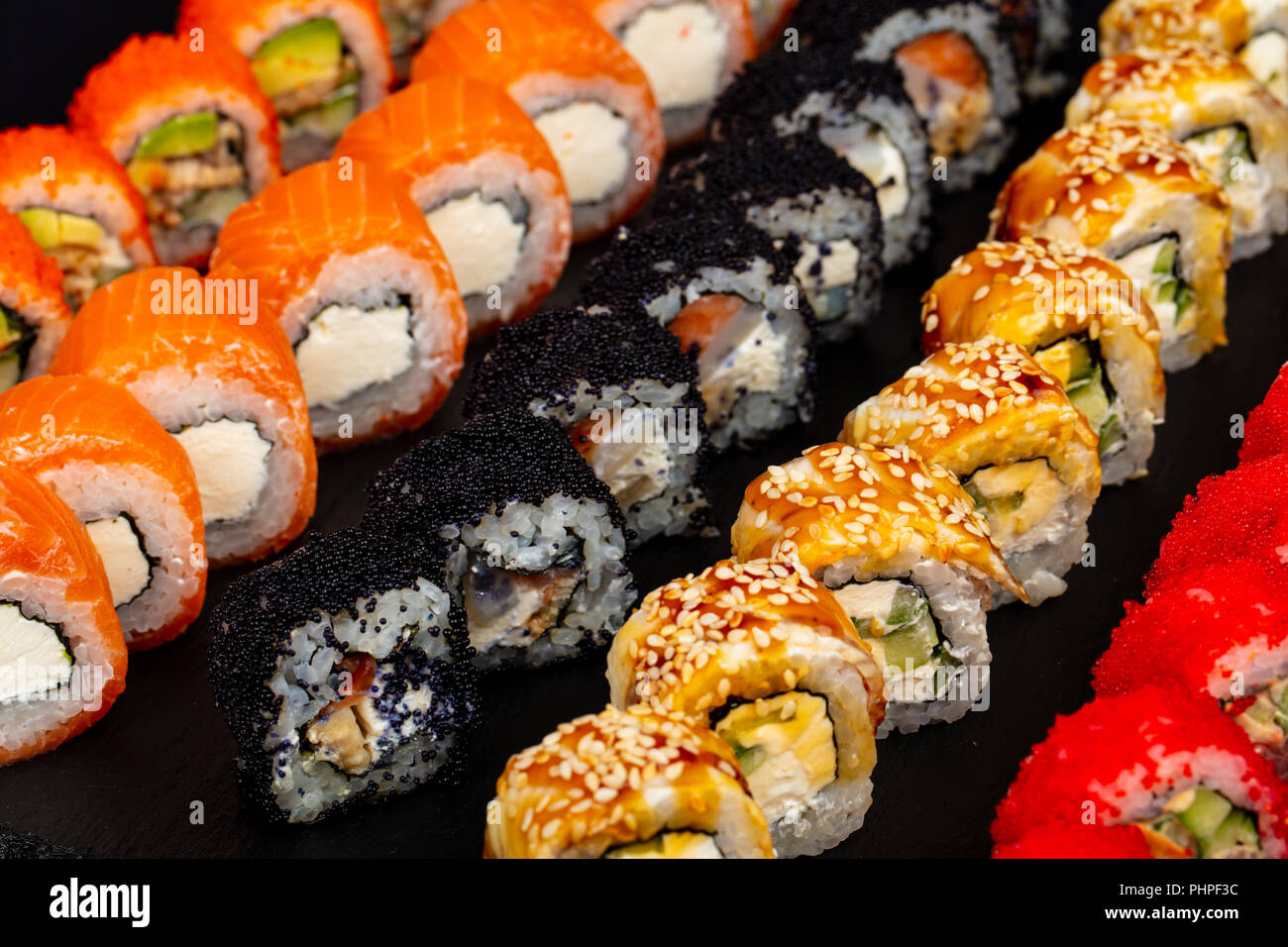 Japanese roll set with fish and rice Stock Photo - Alamy