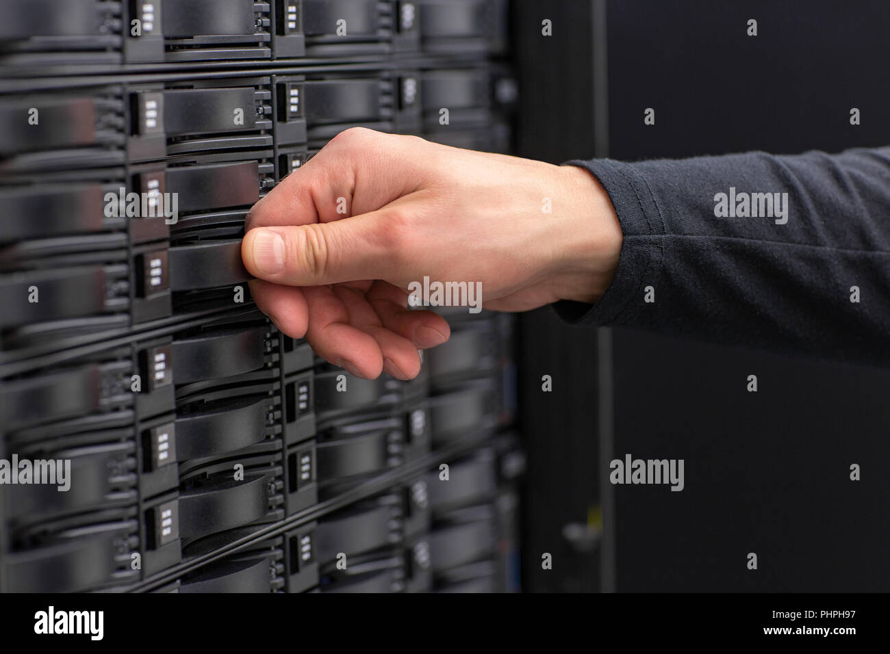 Close-up of IT Consultant Maintain SAN and Servers in Datacenter Stock ...